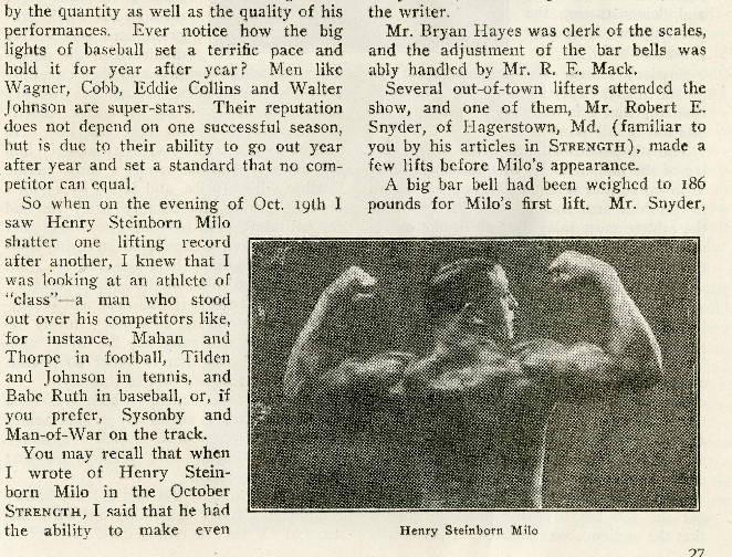 Henry Steinborn Milo – Strength Magazine – December, 1921 | Rogue USA