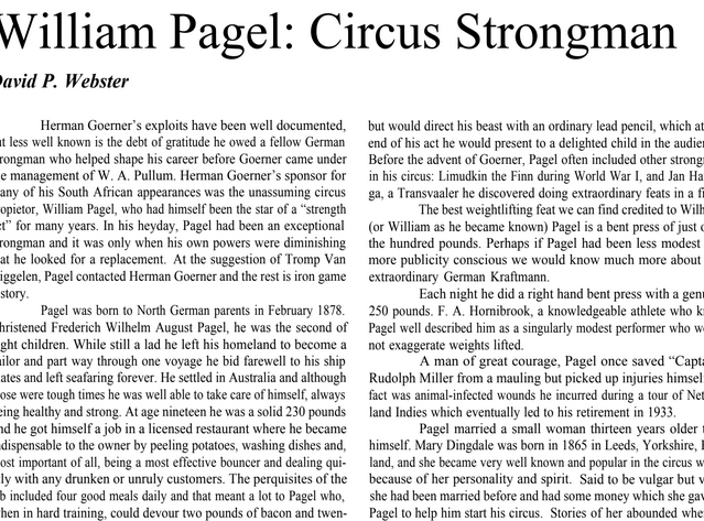William Pagel: Circus Strongman – Iron Game History – July, 1995 ...