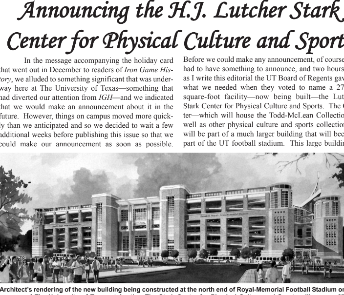 Announcing the H.J. Lutcher Stark Center for Physical Culture and ...