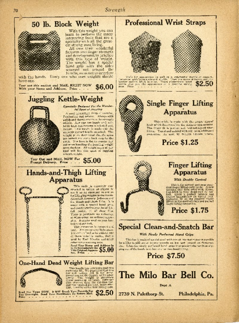 Ads for various Milo Bar-Bell Company Products | Rogue USA