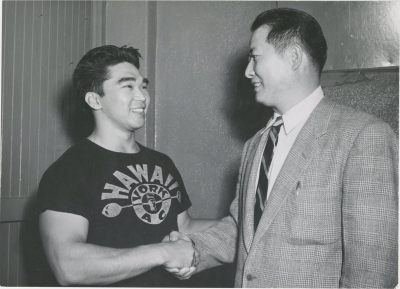 Dr. Richard You congratulates world champion, Tommy Kono | Rogue USA