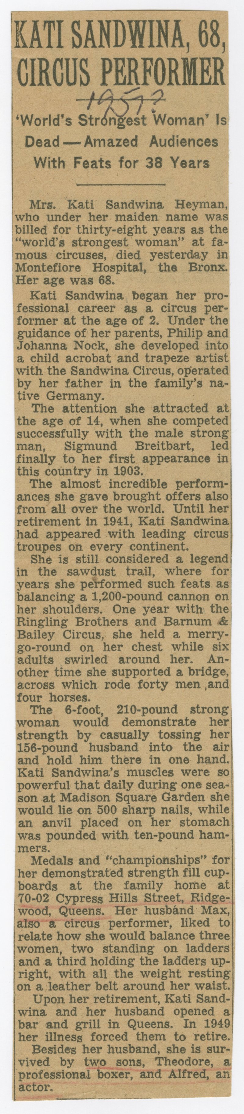 Katie Sandwina, 68, Circus Perfomer | The Index