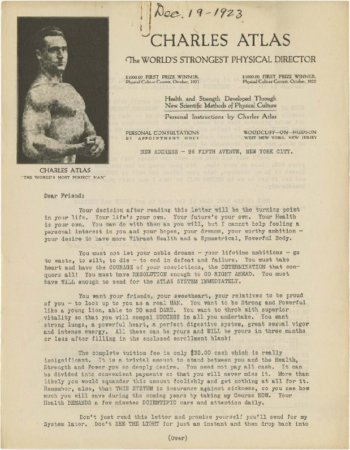 Charles Atlas advertising pitch on Atlas letterhead | Rogue Fitness