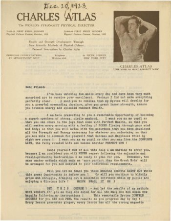 Charles Atlas advertising pitch on Atlas letterhead | Rogue Fitness