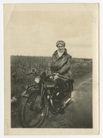 Agnes Clark on a motorcycle | Rogue Fitness