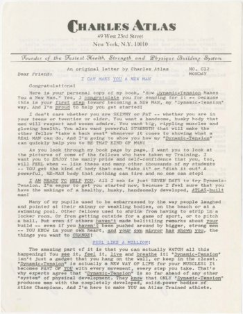Charles Atlas advertising pitch on Atlas letterhead | Rogue Fitness