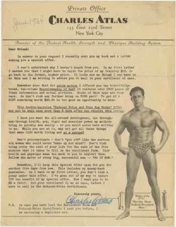 Charles Atlas advertising pitch on Atlas letterhead | Rogue Fitness