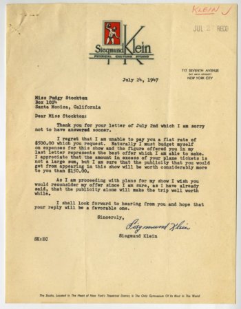 Letter from Siegmund Klein to Pudgy Stockton | Rogue Fitness DE