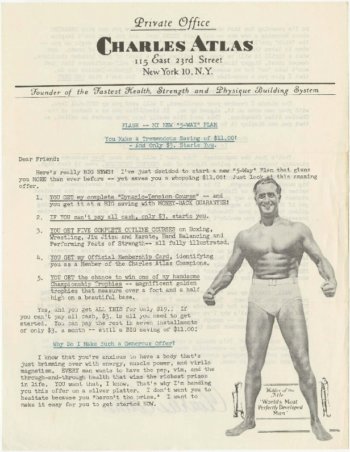 Charles Atlas advertising pitch on Atlas letterhead | Rogue Fitness