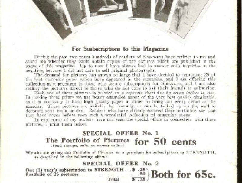 Ad for Strength Magazine with Pictures as Premiums; How Does He Do It ...