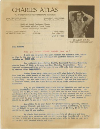 Charles Atlas advertising pitch on Atlas letterhead | Rogue Fitness