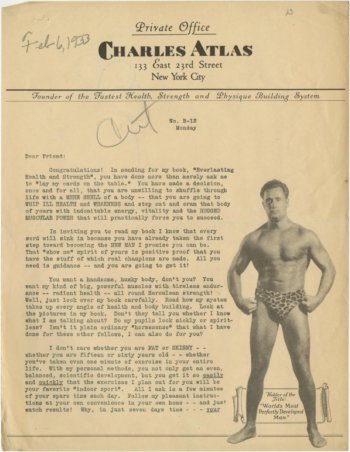 Charles Atlas advertising pitch on Atlas letterhead | Rogue Fitness