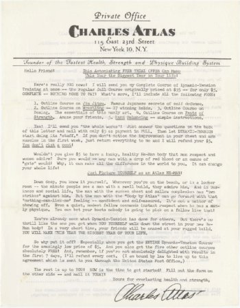 Charles Atlas advertising pitch on Atlas letterhead | Rogue Fitness