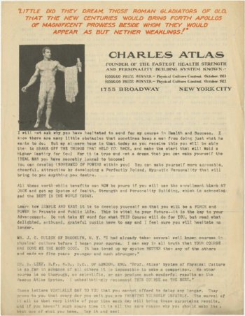 Charles Atlas advertising pitch on Atlas letterhead | Rogue Fitness