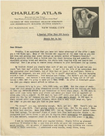 Charles Atlas advertising pitch on Atlas letterhead | Rogue Fitness